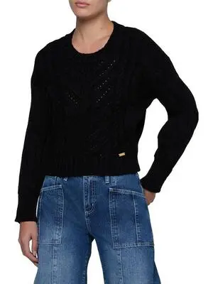 L'Agence Boxy Cropped Cable Knit Sweater With Metallic Hardware - Black/gold