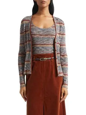 Veronica Beard Calliope Ribbed Cardigan - Rust Multi