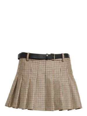 Monse Pleated Check Wool Skorts With Belt - Brown Multi