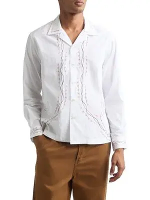 BODE Looped Chainstitch Cotton Poplin Button-up Shirt - White Multi