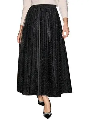 YUMI Diamanté Tulle Maxi Skirt - Black