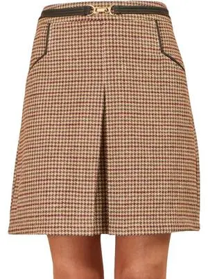 YUMI Tailored Check Mini Skirt - Brown