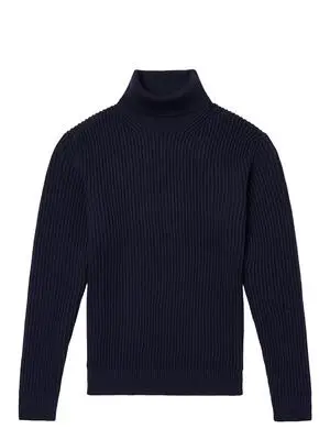 SLOWEAR Zanone Slim-fit Ribbed Virgin Wool Rollneck Sweater - Blue