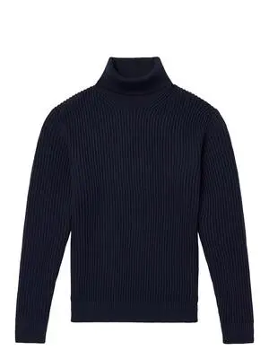 SLOWEAR Zanone Slim-Fit Ribbed Virgin Wool Rollneck Sweater Navy