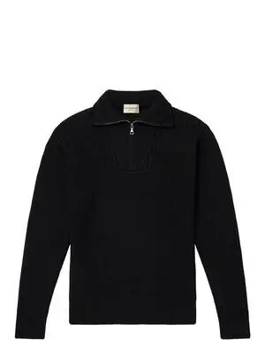 Officine Générale Tarek Ribbed Merino Wool Half-zip Sweater - Black