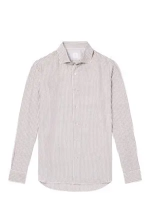 Eleventy Striped Lyocell And Cotton-blend Shirt - Brown