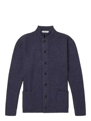 Inis Meáin Boatbuilder Wool And Linen-blend Cardigan - Blue