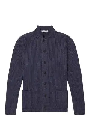 Inis Meáin Boatbuilder Wool And Linen-blend Cardigan - Blue