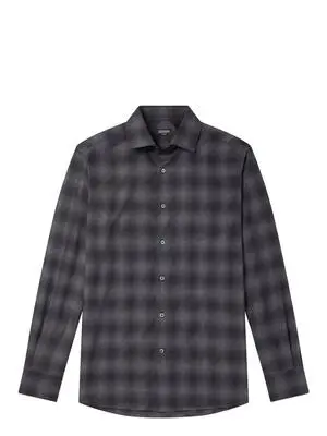 Zegna Checked Cotton And Cashmere-blend Shirt - Blue
