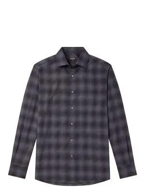 Zegna Checked Cotton And Cashmere-blend Shirt - Navy