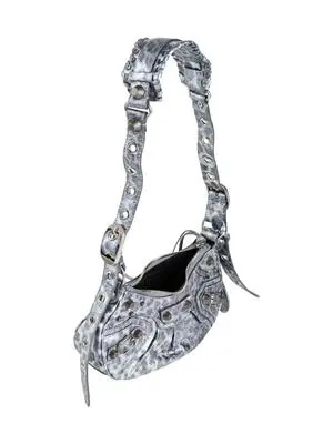 Balenciaga Leopard Print Metallic Baguette Bag - Gray