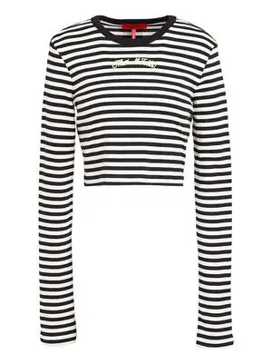 MAXCO. MAX&Co. Striped Cropped Long-Sleeve T-Shirt With Embroidered Details