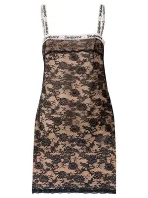 Saint Laurent Contrast Lace Slip Mini Dress - No
