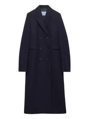 Prada Double-breasted Shetland Wool Coat - Navy