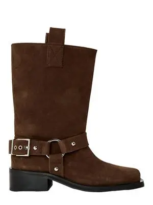 GANNI Suede Flat Ankle Boots - Brown