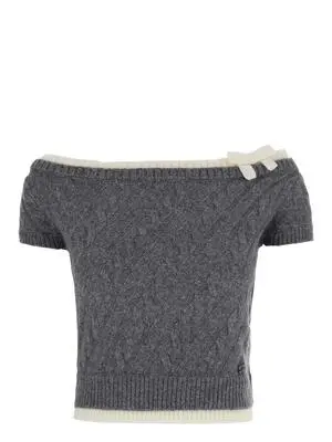 SHUSHU/TONG Off-the-shoulder Puff Sleeve Sweater - Grey