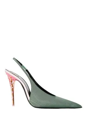 Saint Laurent Mesh Pointed-toe Slingback - Gray