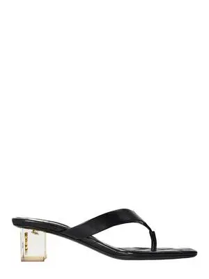 Saint Laurent Square Toe Thong Heeled Sandals - Black