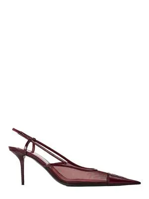 Saint Laurent SAINT LAURENT Burgundy Mesh Panel Slingback Heels Red