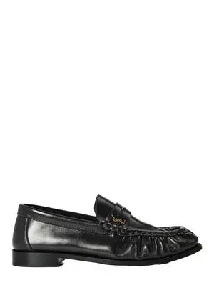Saint Laurent Glossy Loafers With Metal Accent - Black