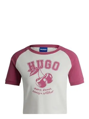 Hugo Boss Cropped T-shirt With Graphic And Raglan Sleeves - Multicolor