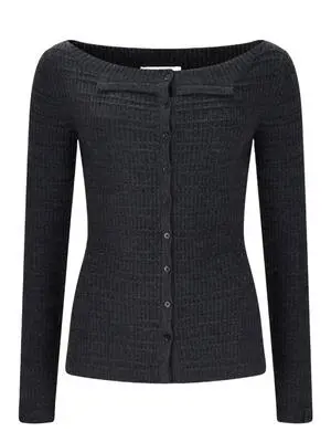 Victoria Beckham VICTORIA BECKHAM Folded Detail Merino Blend Wool Boat-Neck Cardigan Grey