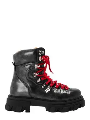 GANNI Leather Lace-up Flat Ankle Boots - Black