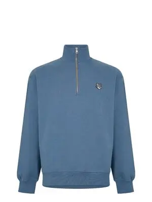 Maison Kitsuné Half-zipper Fleece Hoodie - Blue