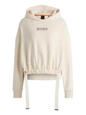 Hugo Boss Cropped Hoodie With Drawstring Detail - White