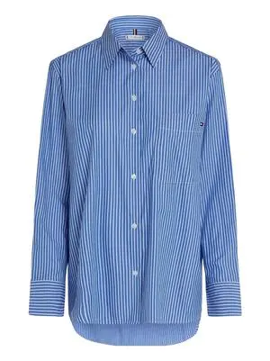 Tommy Hilfiger Vertical Stripe Point Collar Long Sleeve Shirt - Blue