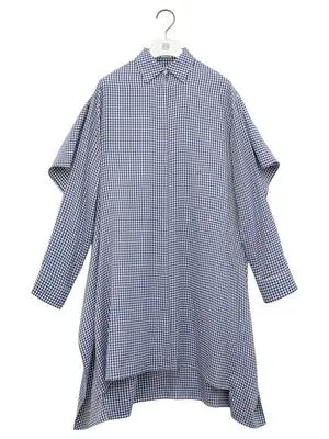 Loewe Cape Dress In Gingham Check Silk - Blue/white
