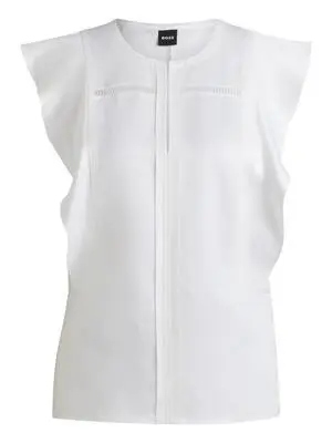 Hugo Boss HUGO BOSS Sleeveless Top With Keyhole Neck And Flutter Sleeves White