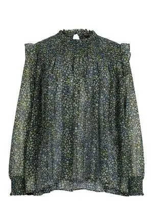 Hugo Boss Ditsy Floral Chiffon Long Sleeve Blouse - Black