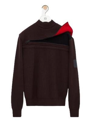 Loewe Wool Sweater With Contrasting Zip Detail - Brown