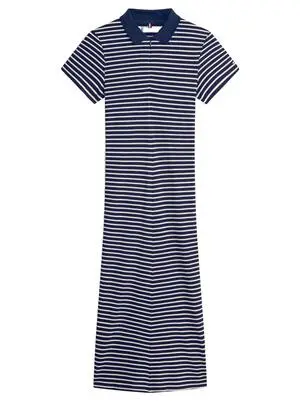 Tommy Hilfiger Striped Pique Polo Dress - Blue