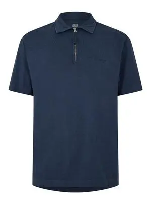 C.P. COMPANY Shortsleeve Zipup Polo Shirt - Blue