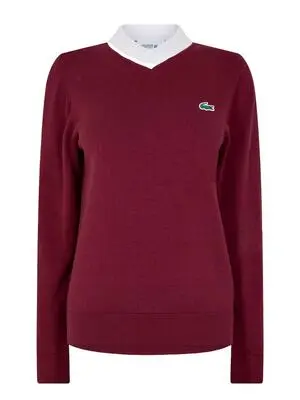 Lacoste V-neck Long Sleeve Knit Top - Red