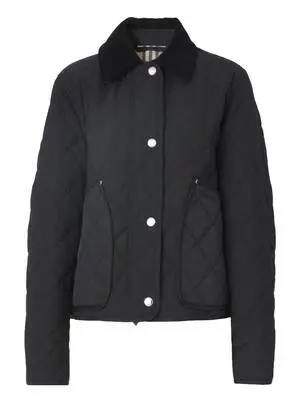 Burberry Diamond Quilted Jacket With Embroidered Logo - Black