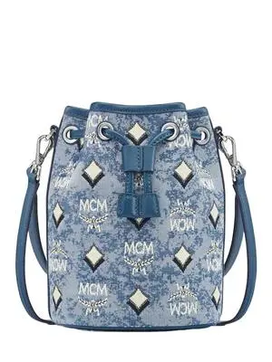 Mcm Logo Jacquard Bucket Bag - Gray
