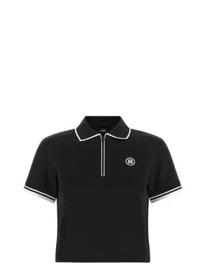 Amiri Cropped Zip Polo Shirt With Embroidered Logo - Black
