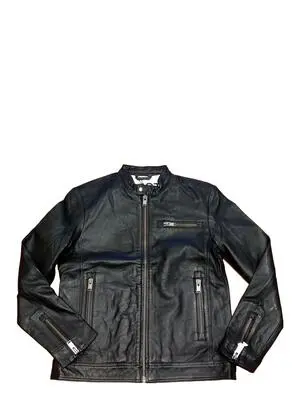 SELECTED Long-sleeved Leather Jacket - Black