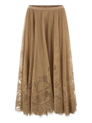 Fabiana Filippi Floral Lace Maxi Skirt - Camel