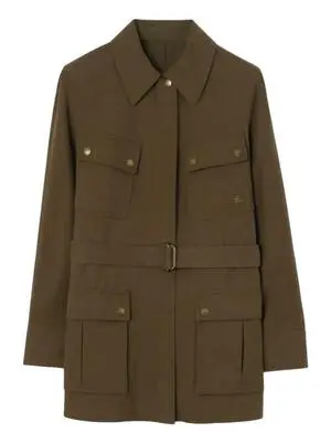 Burberry Gabardine Safari Jacket With Belted Waist - Juniper Green