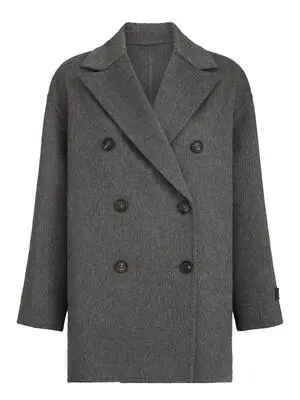 Brunello Cucinelli Double-breasted Cashmere Beaver Pea Coat - Grey