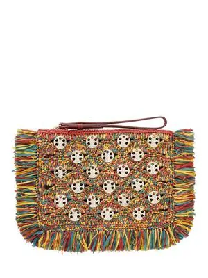 Rabanne Leather-trimmed Pailette-embellished Woven Raffia Clutch Bag - Multi