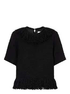 LIBEROWE Fringed Wool-blend Tweed Top - Black