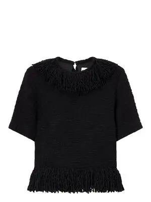 LIBEROWE Fringed Wool-blend Tweed Top - Black