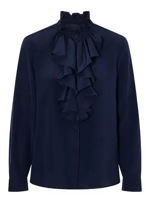 NILI LOTAN Lily Ruffled Silk-satin Blouse - Blue