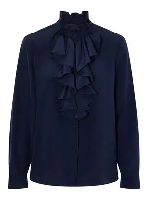 NILI LOTAN Lily Ruffled Silk-satin Blouse - Navy