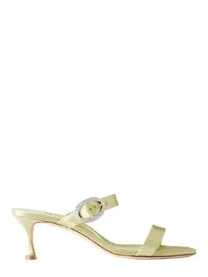 Manolo Blahnik Zutosanmu Embellished Satin Sandals - Green